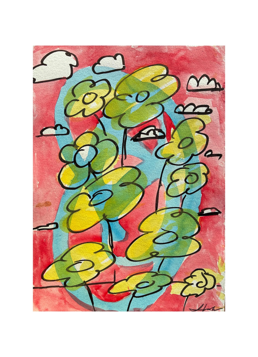 Flowers and Clouds by Luke Helms Mixed Media 8 X 10 With Frame - Etsy