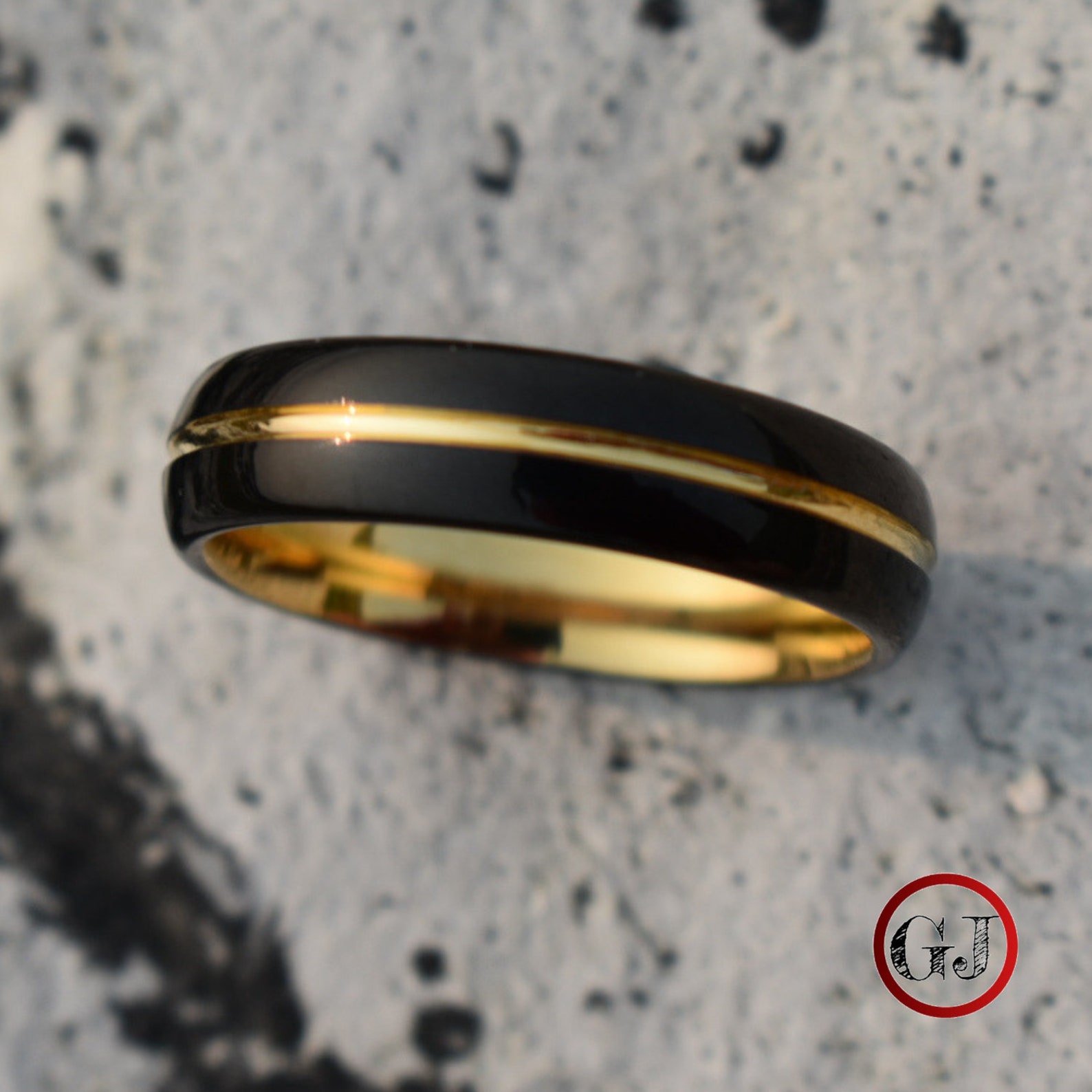 Tungsten Ring Black With Gold Center Stripe Mens Ring Mens - Etsy Canada