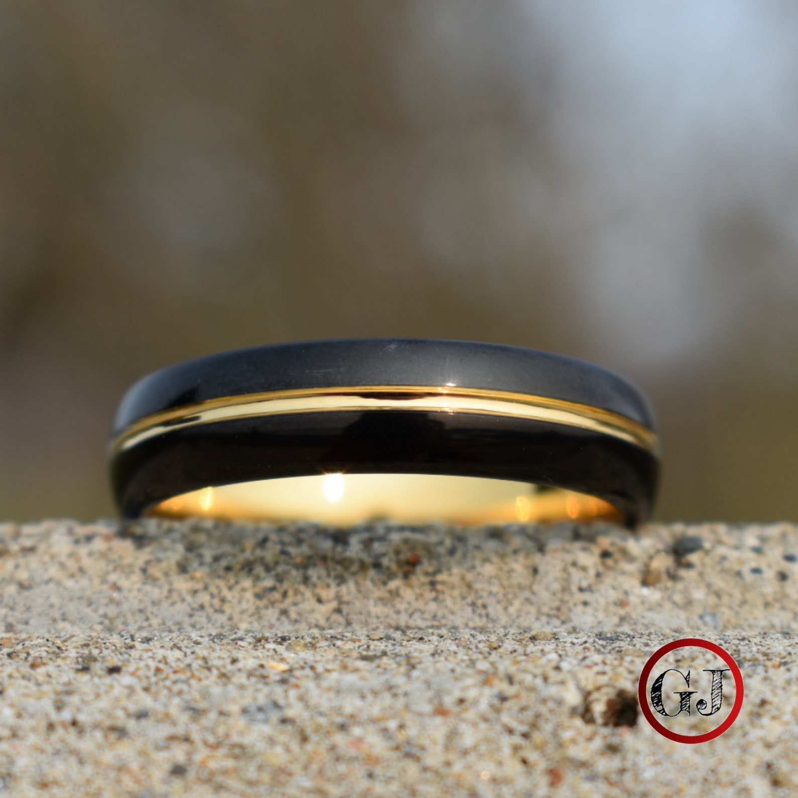 Tungsten Ring Black With Gold Center Stripe Mens Ring Mens - Etsy Canada