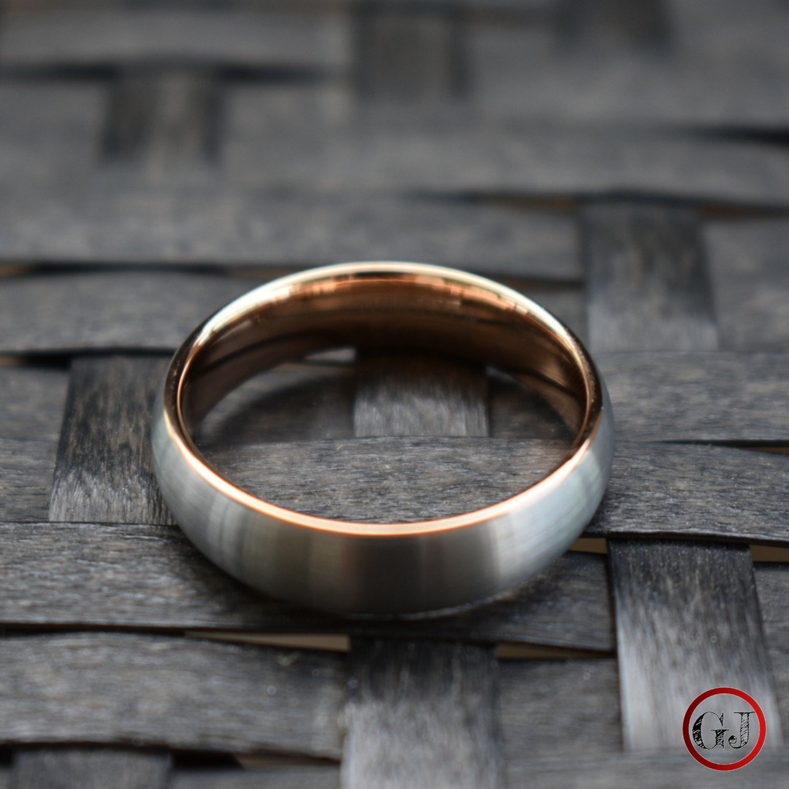 Tungsten Ring Brushed Silver With Rose Gold Comfort Fit Band - Etsy Canada