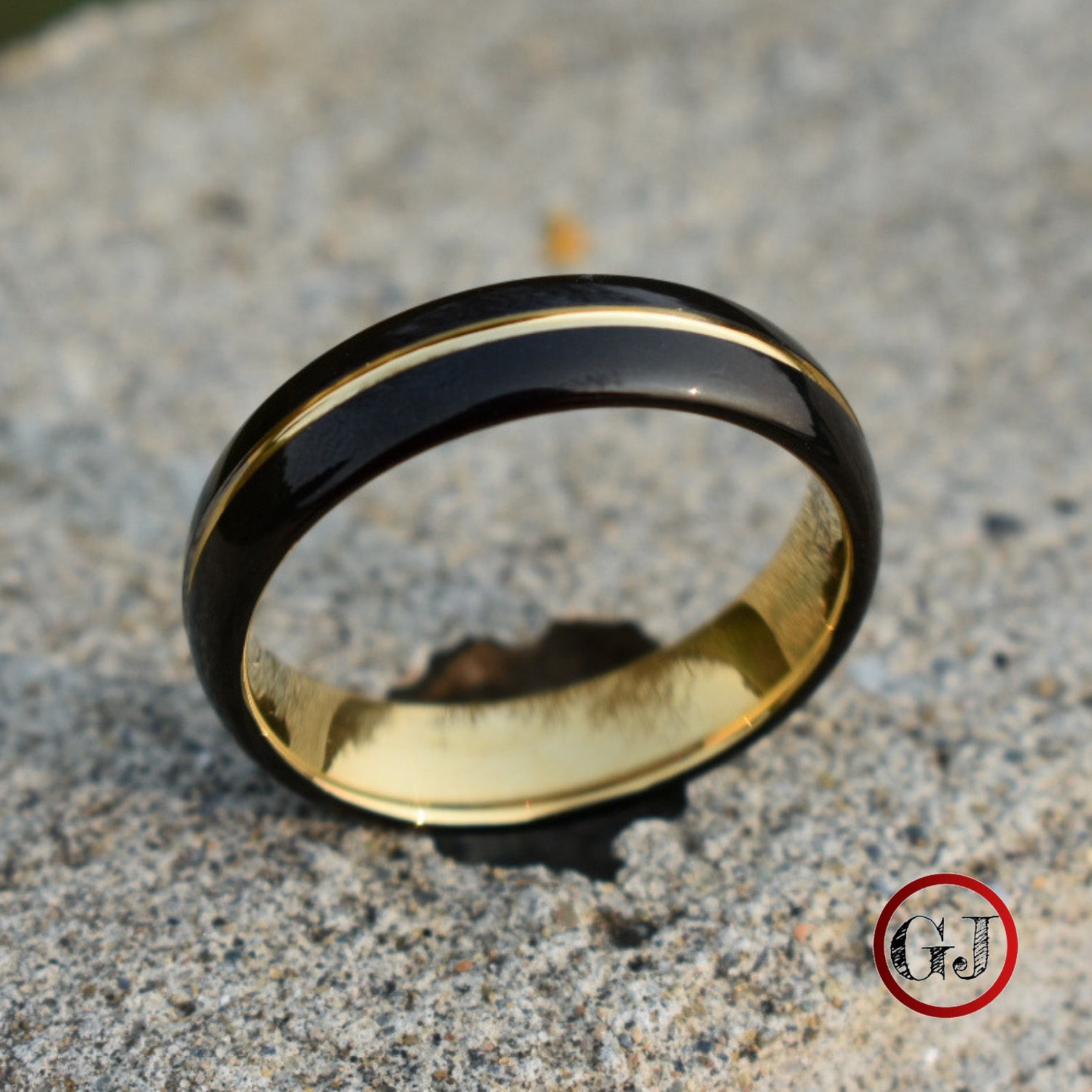 Tungsten Ring Black With Gold Center Stripe Mens Ring Mens - Etsy Canada