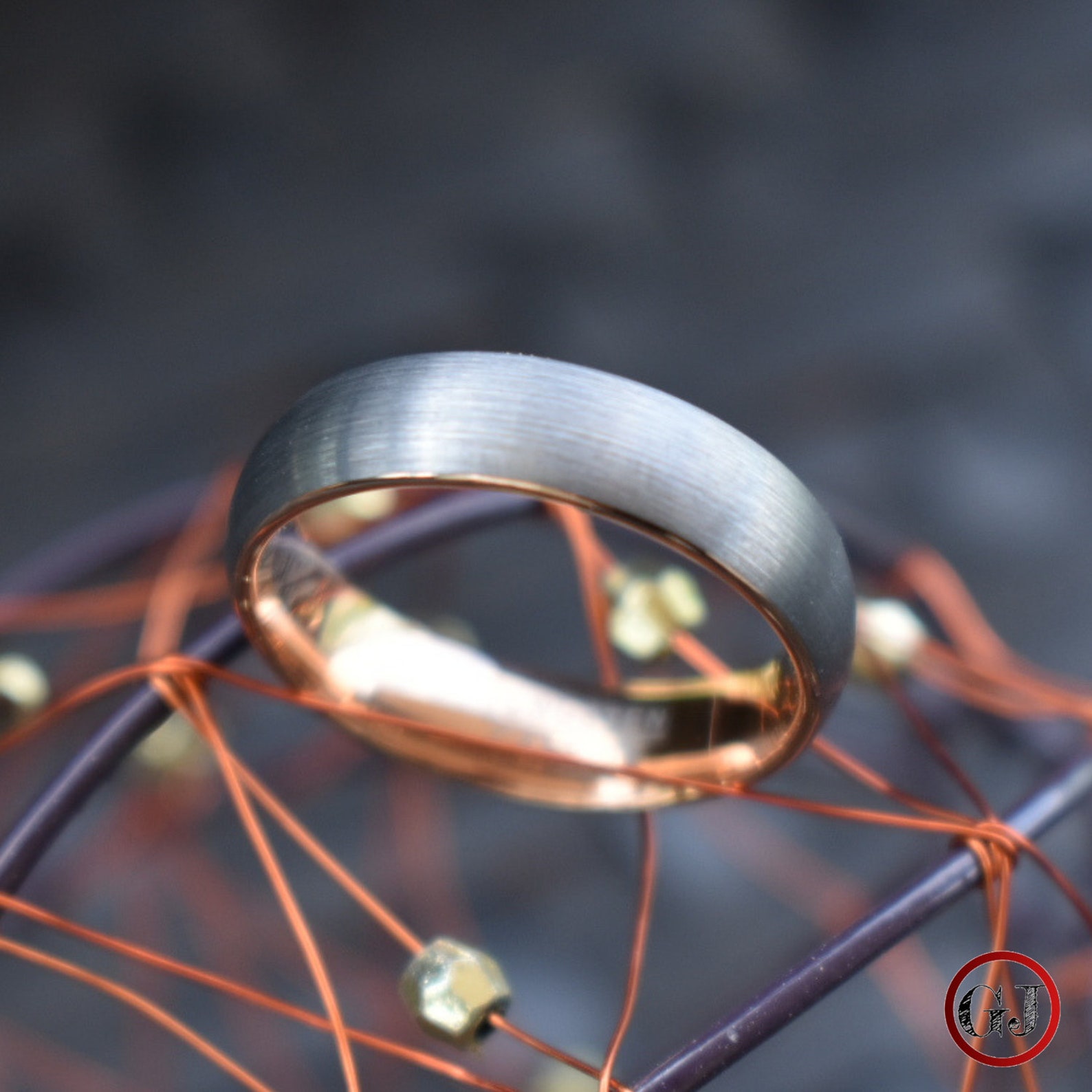 Tungsten Ring Brushed Silver With Rose Gold Comfort Fit Band - Etsy Canada