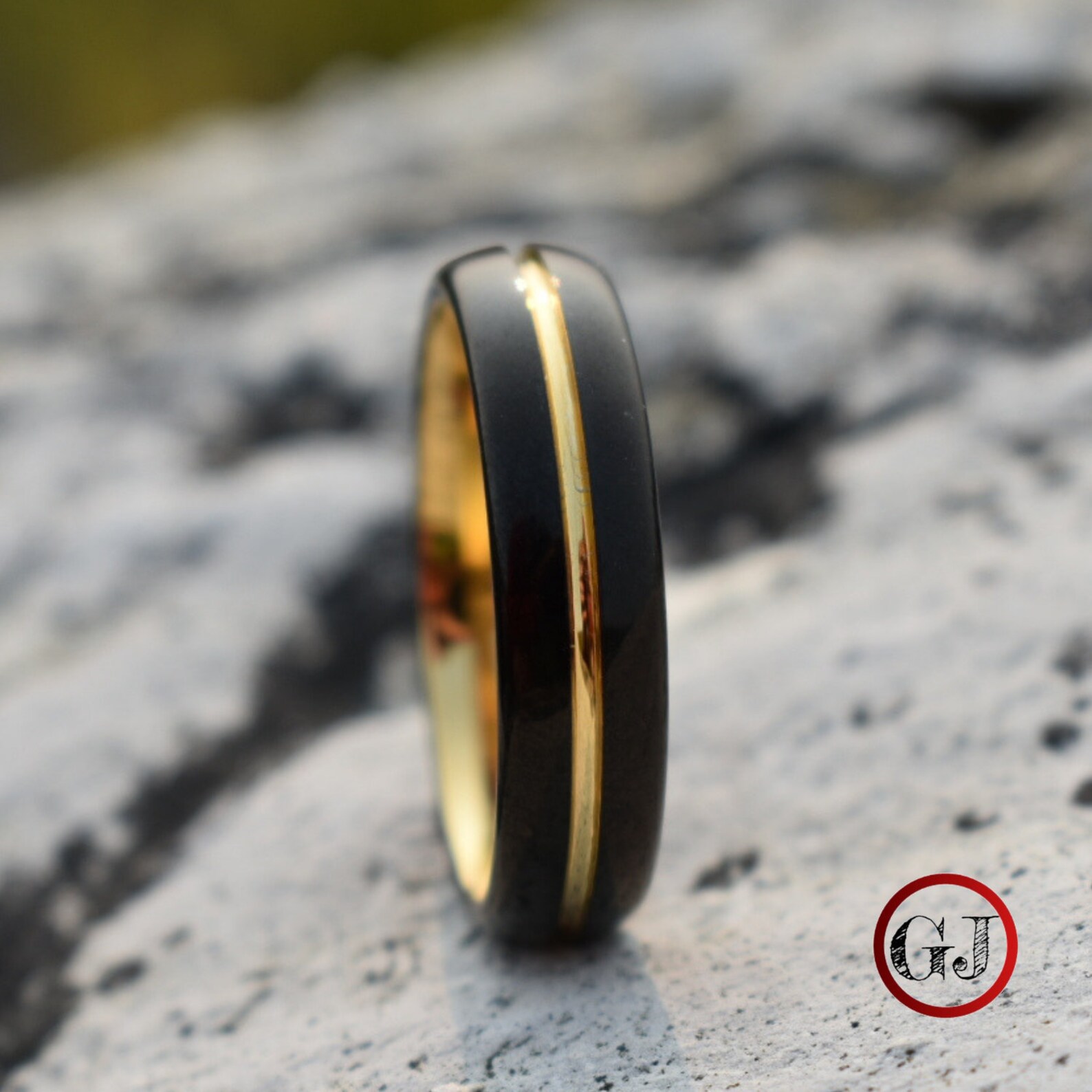 Tungsten Ring Black With Gold Center Stripe Mens Ring Mens - Etsy Canada