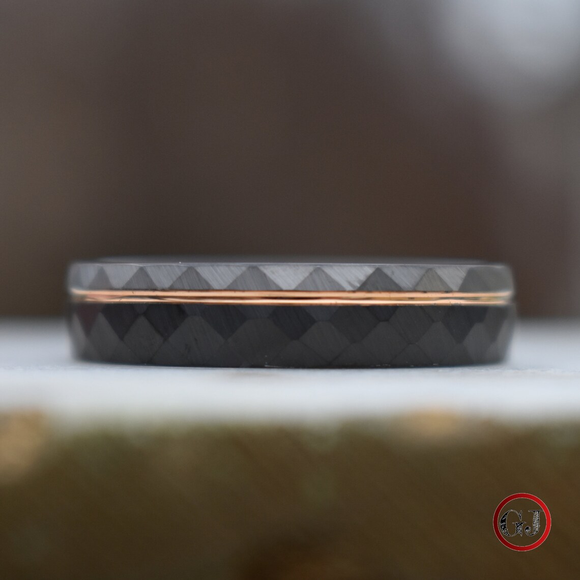 Hammered 6mm Tungsten Ring Black and Silver Brushed With Rose - Etsy