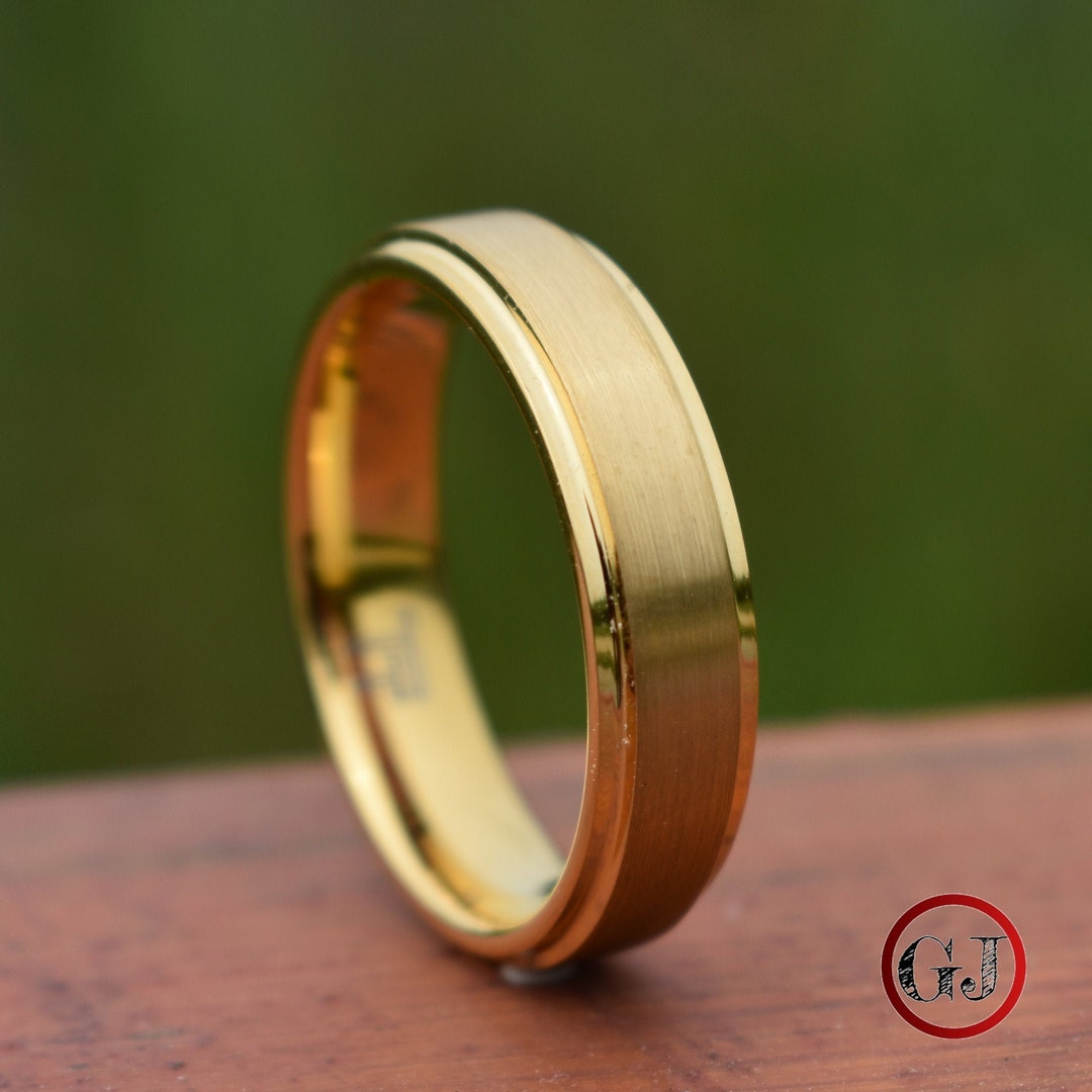 Tungsten Ring Gold 6mm Brushed Centre With a Deep Stepped - Etsy