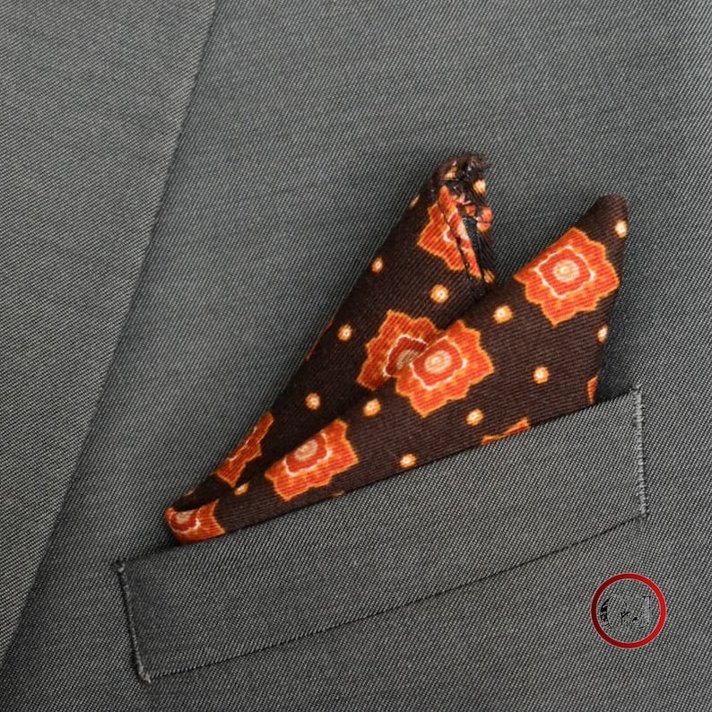 Pocket Square Burnt Orange & Chocolate Brown Handkerchief | Etsy