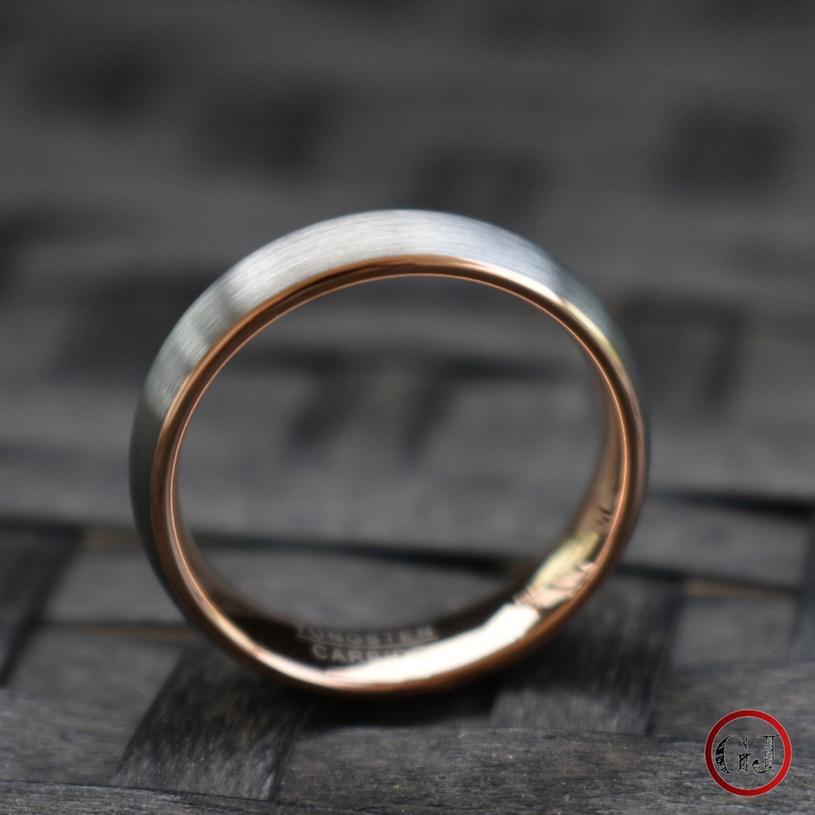 Tungsten Ring Brushed Silver With Rose Gold Comfort Fit Band - Etsy Canada