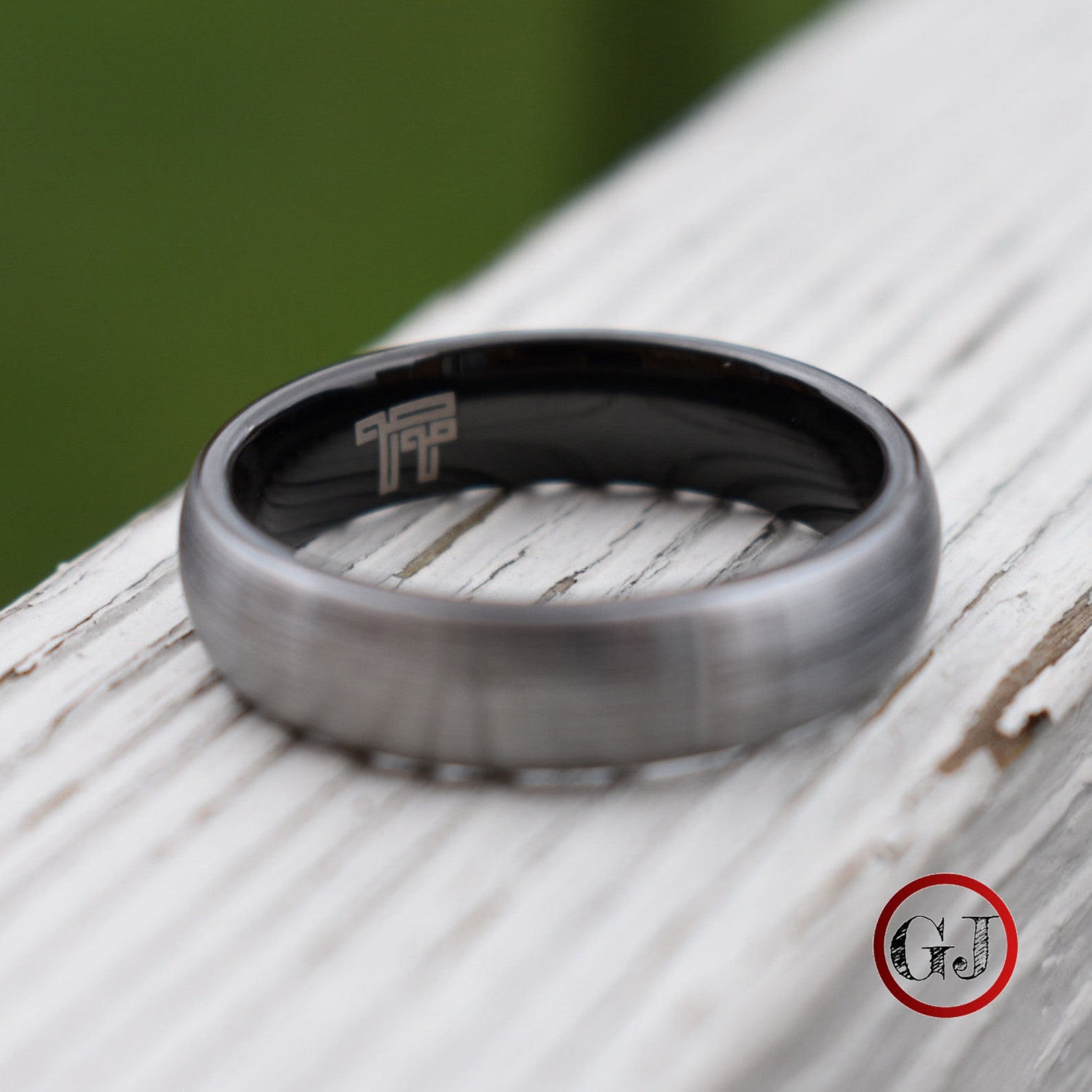 Tungsten Ring Brushed Silver With Black Comfort Fit Band Mens - Etsy