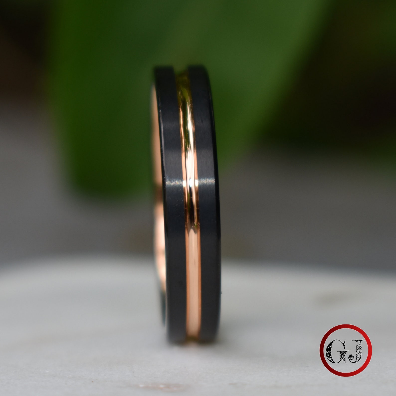 Black Tungsten 5mm Ring With Rose Gold Center Mens Ring Mens | Etsy