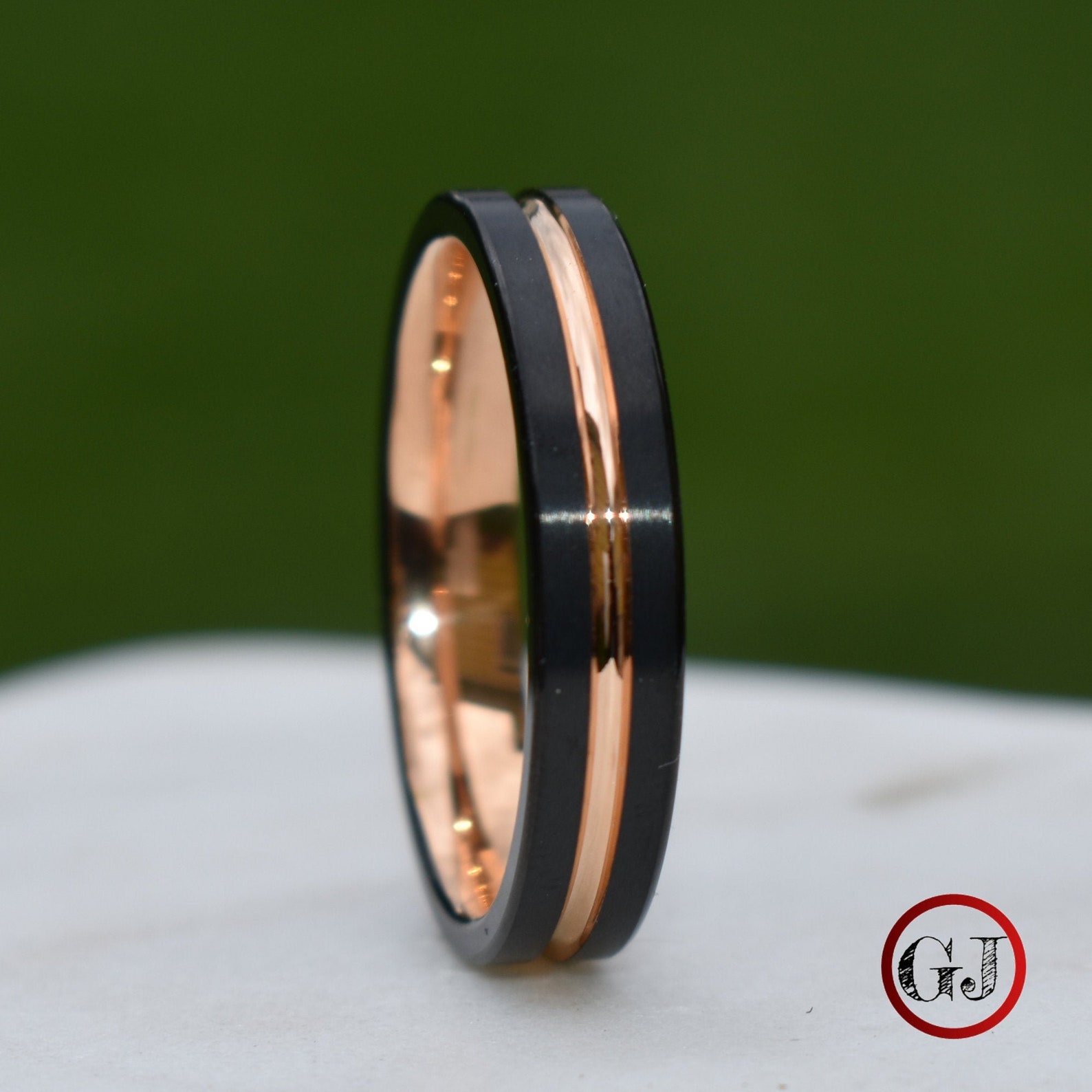 Black Tungsten 5mm Ring With Rose Gold Center Mens Ring Mens | Etsy