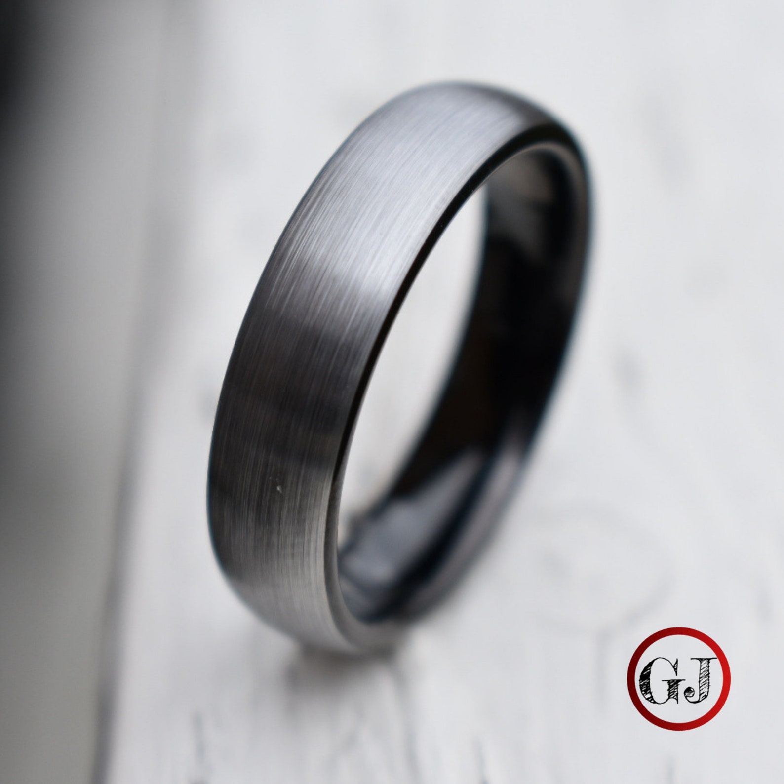 Tungsten Ring Brushed Silver With Black Comfort Fit Band Mens - Etsy