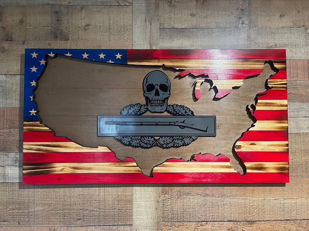 Subdued CIB and Wooden American Flag. - Etsy