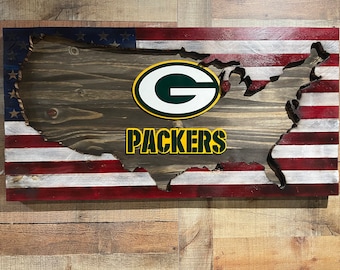 Green Bay Packers Wooden Flag With Natural Wood Border - Etsy