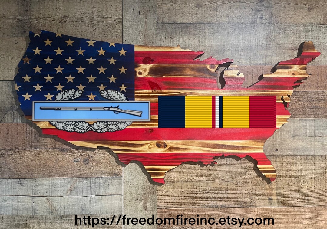 Wooden American Flag With Combat Infantry Badge and Combat Action ...
