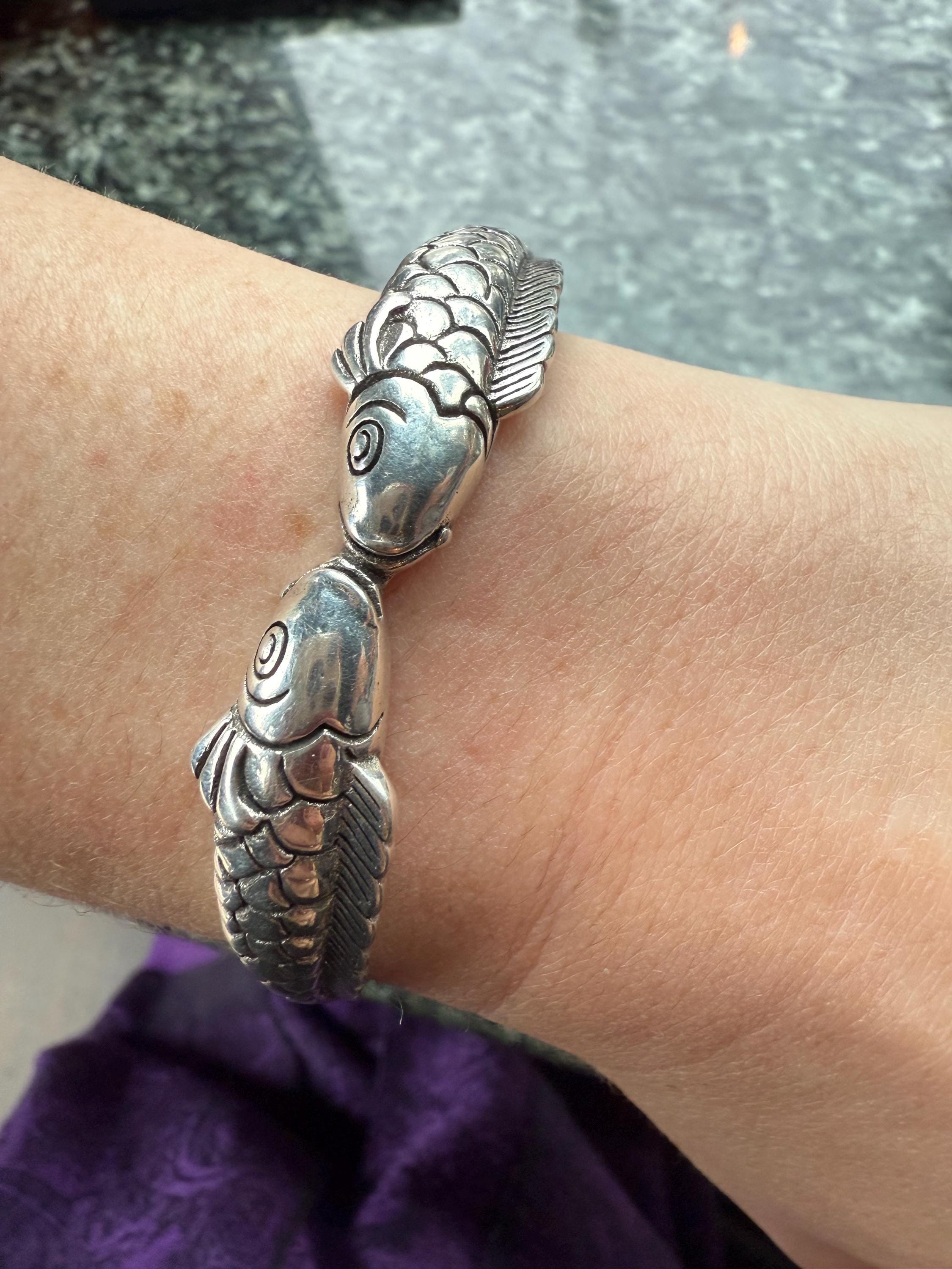 S925 Scandinavian Silver Twin Koi Fish Cuff Bracelet - Etsy