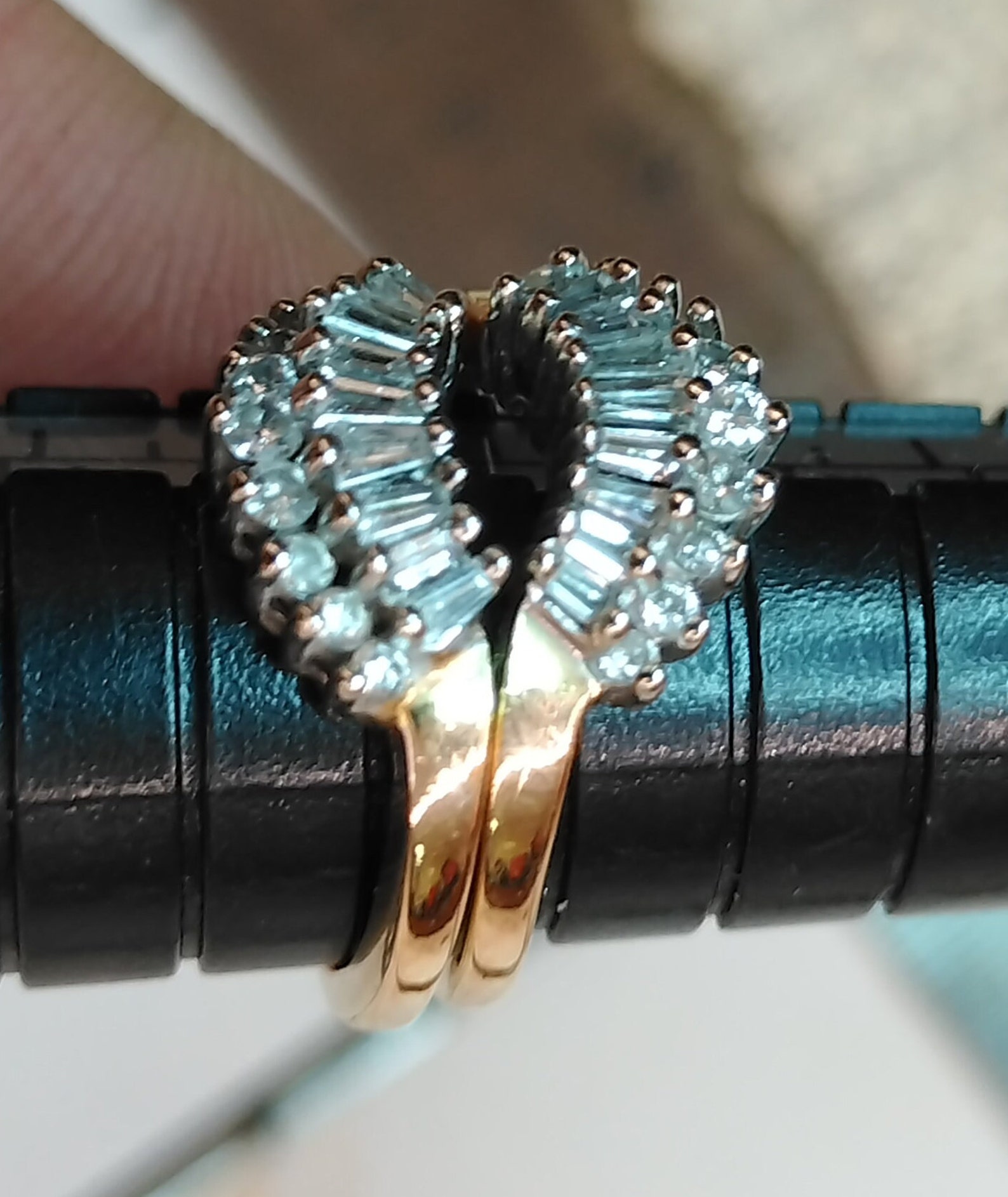 Stunning Cluster Diamonds Set of Hugger 14k Gold Rings Made to Hug and ...