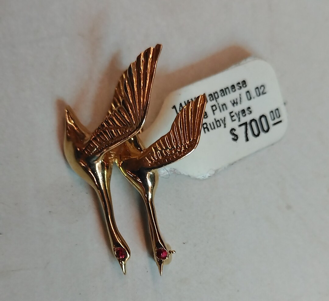 Stunning Pair of Japanese Flying Live Geese Pins With Ruby Eyes ...