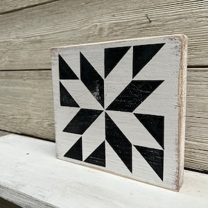 Handmade Farmhouse Barn Quilt Wood Block Sign, Black & White Decor - Etsy