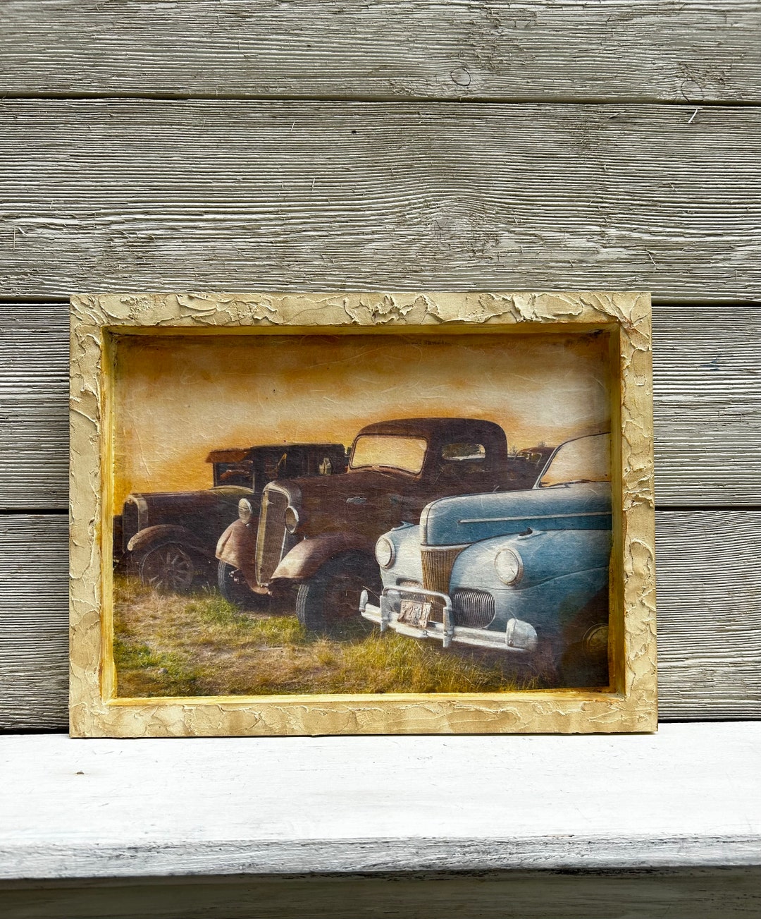 Rustic Cars Wood Canvas Sign /old Cars Wood Decor/farmhouse Decor ...