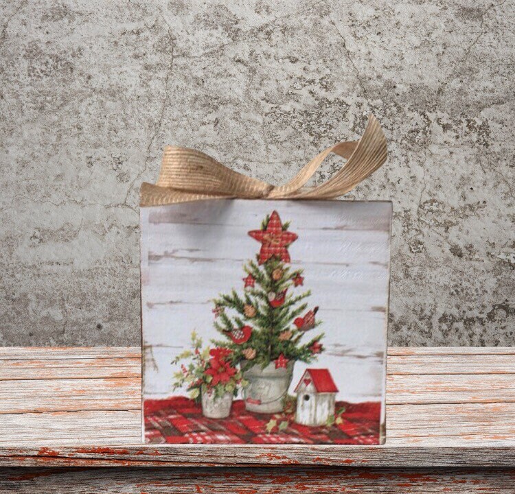 Farmhouse Christmas Wood Block Sign/christmas Wood Block | Etsy