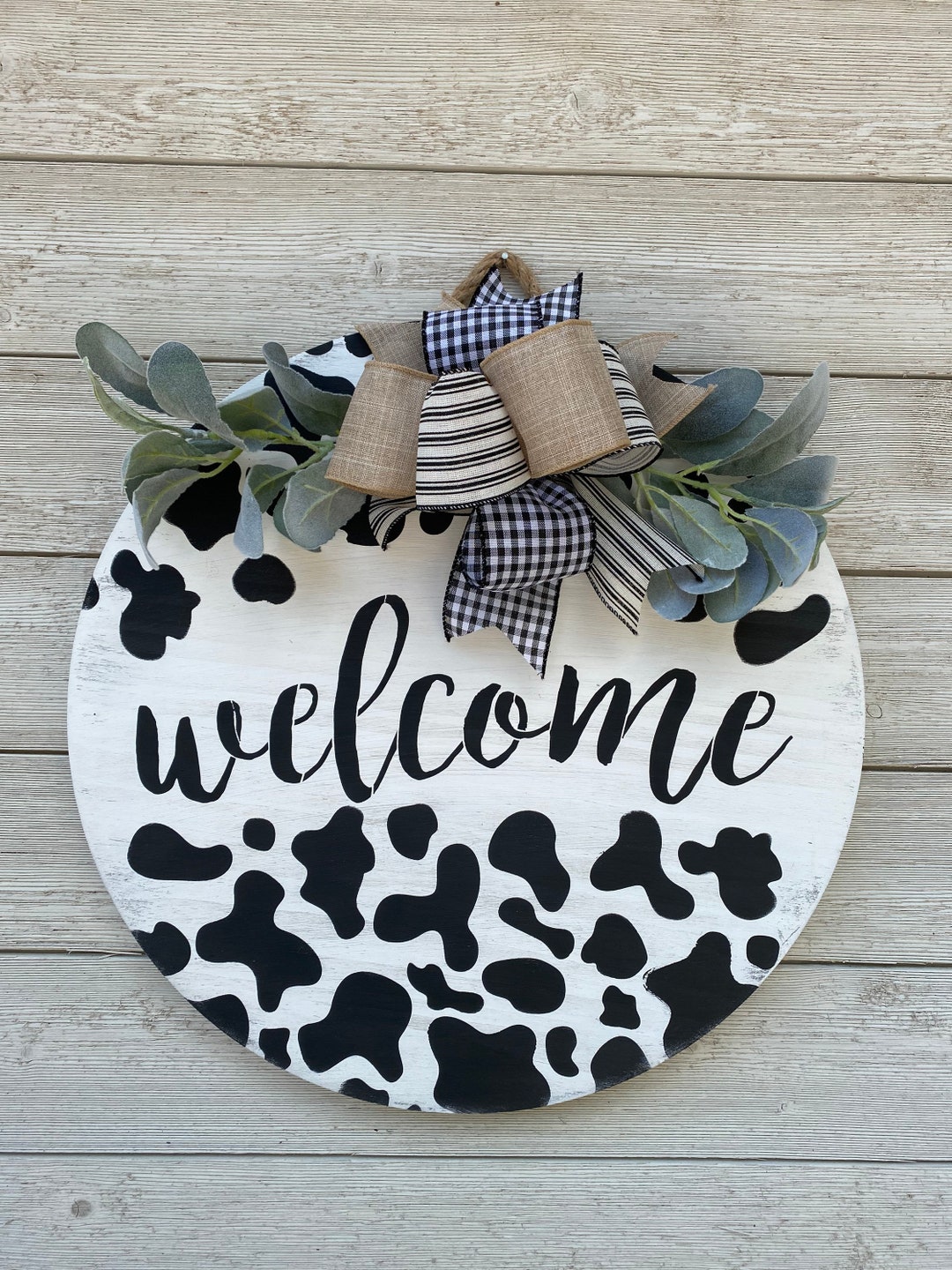 Welcome Cow Print Round Wood Sign/farmhouse Decor/cow Decor/cow Round ...