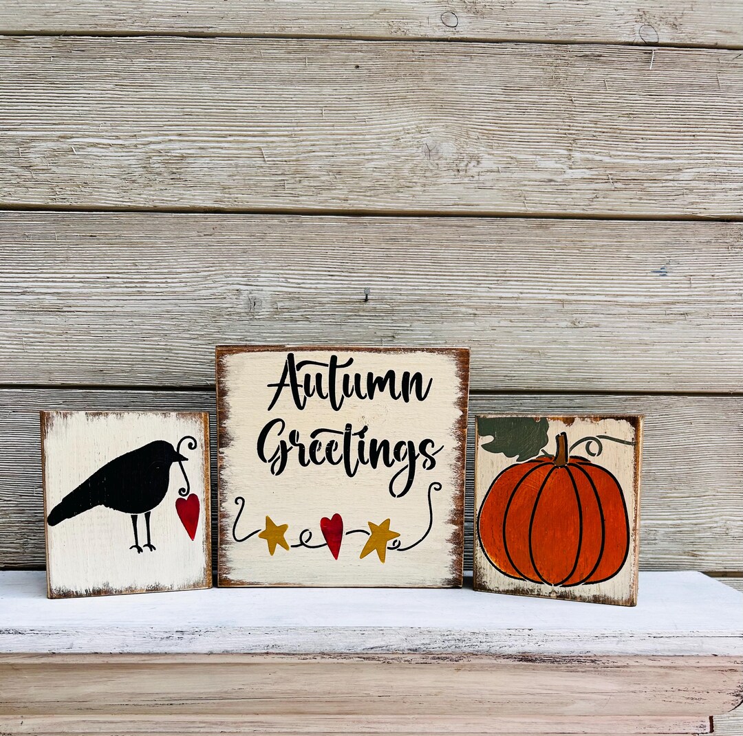 Primitivefall Wood Block Set/ Fall Home Decor Sign/primitive Fall Decor ...