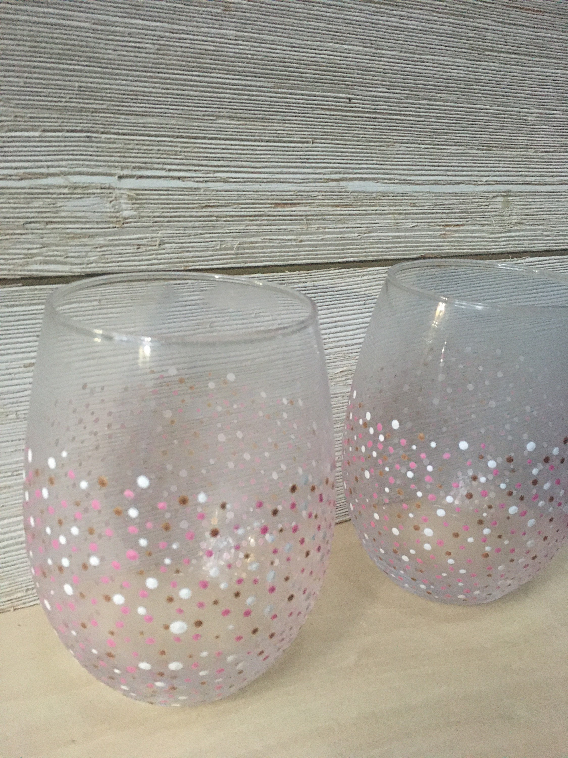 Confetti Stemless Wine Glass Sets /hand-painted Wine Glasses/ - Etsy