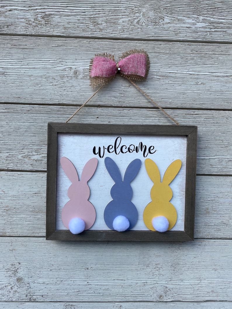 Welcome Bunny Sign/bunny Wood Sign/easter Wall Hanging Sign/easter ...