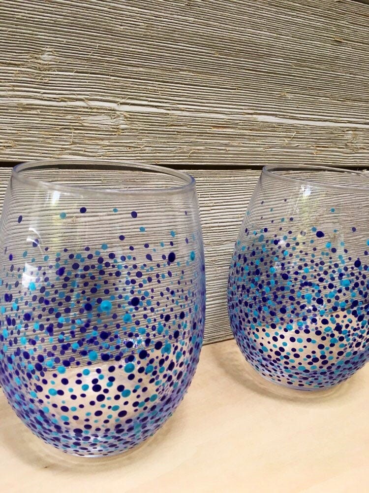 Confetti Stemless Wine Glass Sets /hand-painted Wine Glasses/ - Etsy