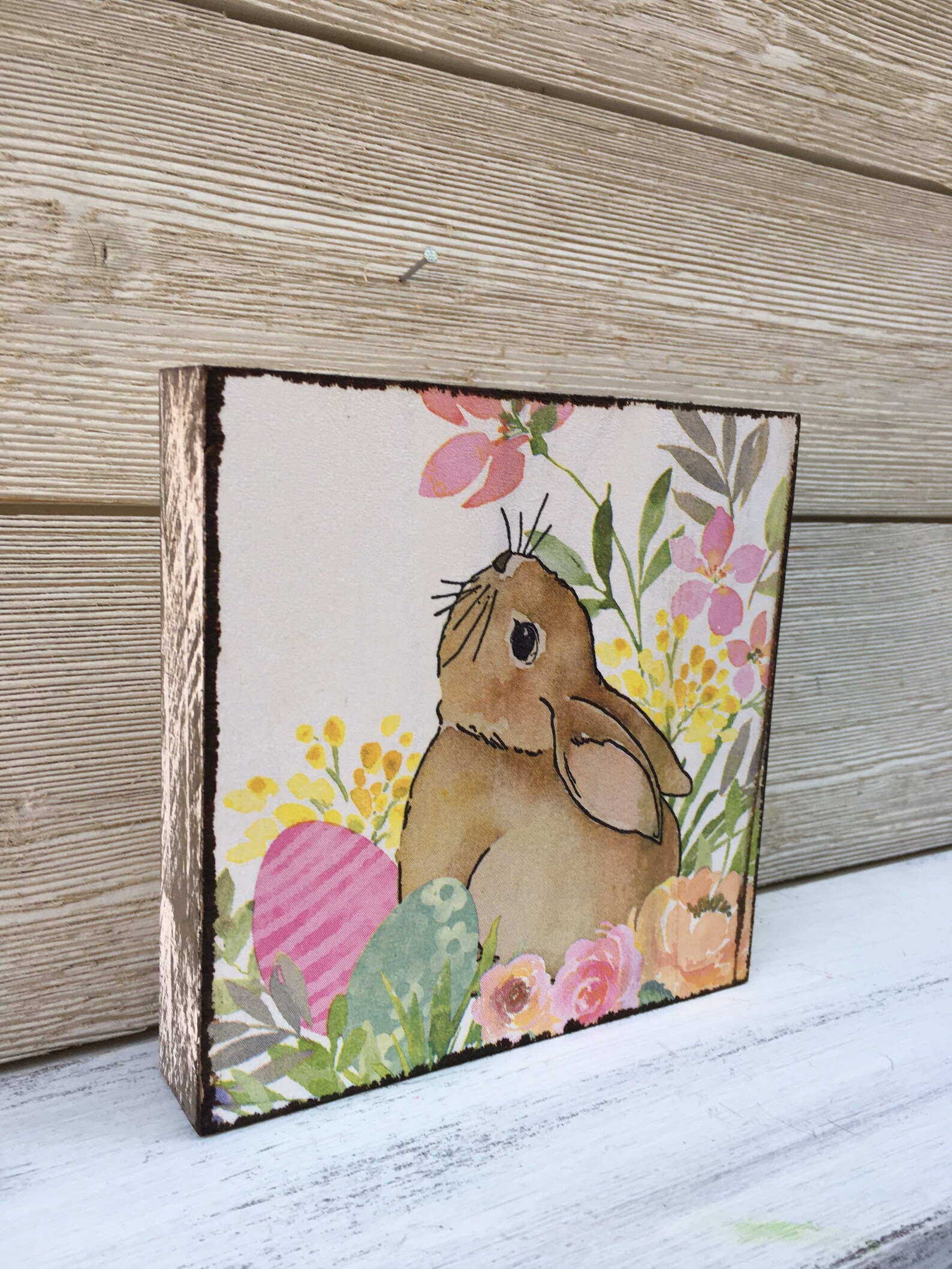 Easter Bunny Wood Block Sign/spring Wood Block Sign/spring - Etsy