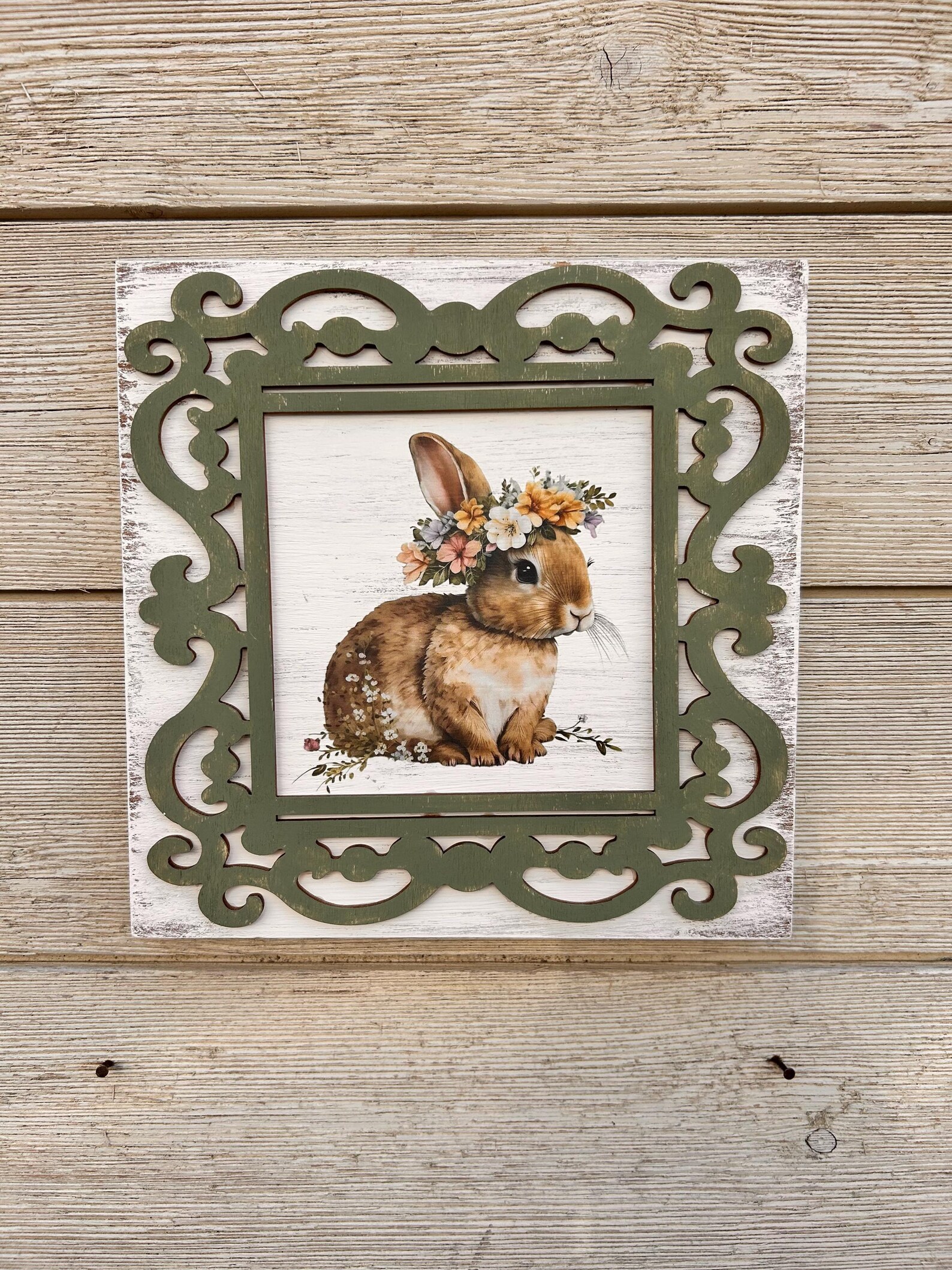Rustic Bunny Wood Canvas Sign, Double Sided Easter Decor - Etsy