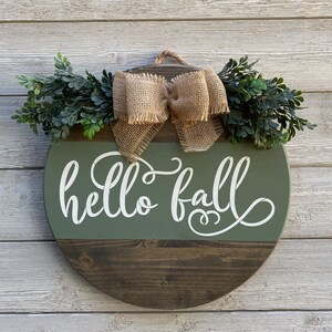 Hello Fall Round Wood Door Hanger/fall Round Sign/fall Decor/fall Porch ...