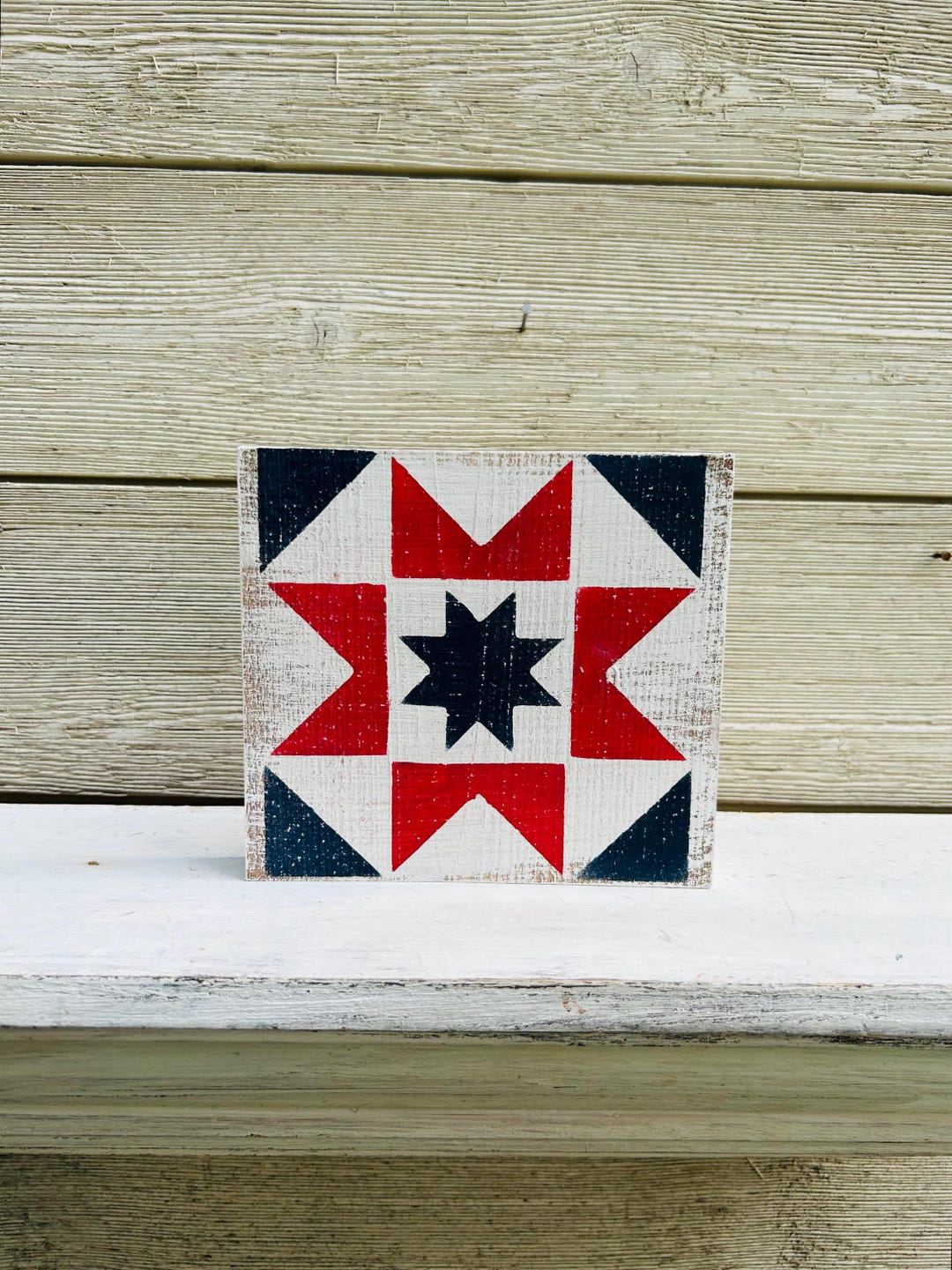 Patriotic Barn Quilt Wood Block: Farmhouse Decor, Handmade Sign - Etsy