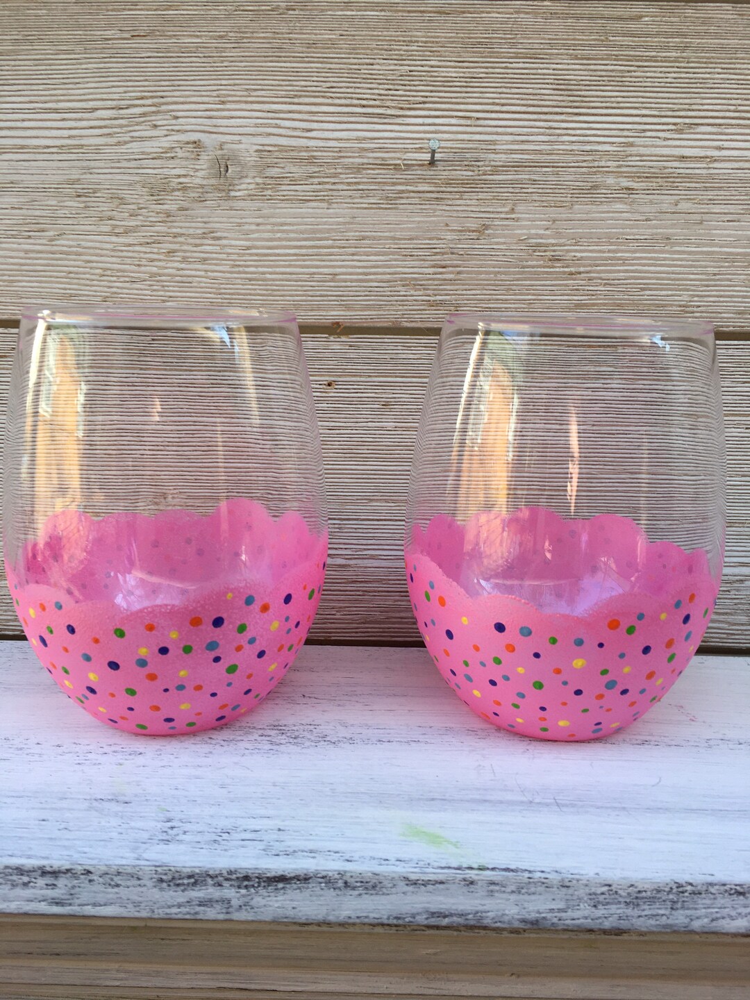 Confetti Pink Stemless Wine Glasses/confetti Wine Glasses/ Wine Glasses ...