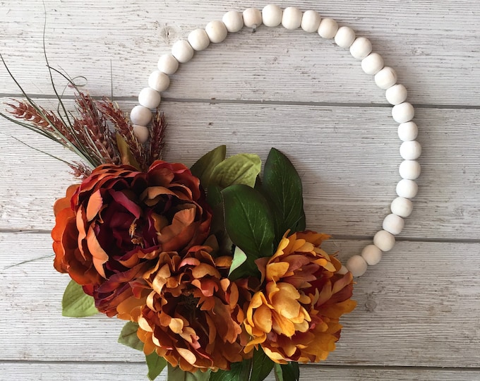 Fall Neutral Wood Bead Wreath, Fall Pampas Wreath, Modern Wreath With ...