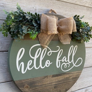 Hello Fall Round Wood Door Hanger/fall Round Sign/fall Decor/fall Porch ...