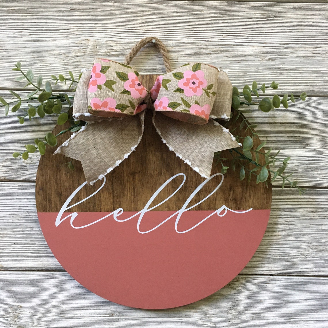 Hello Wood Round Sign/hello Door Hanger/hello Wood | Etsy