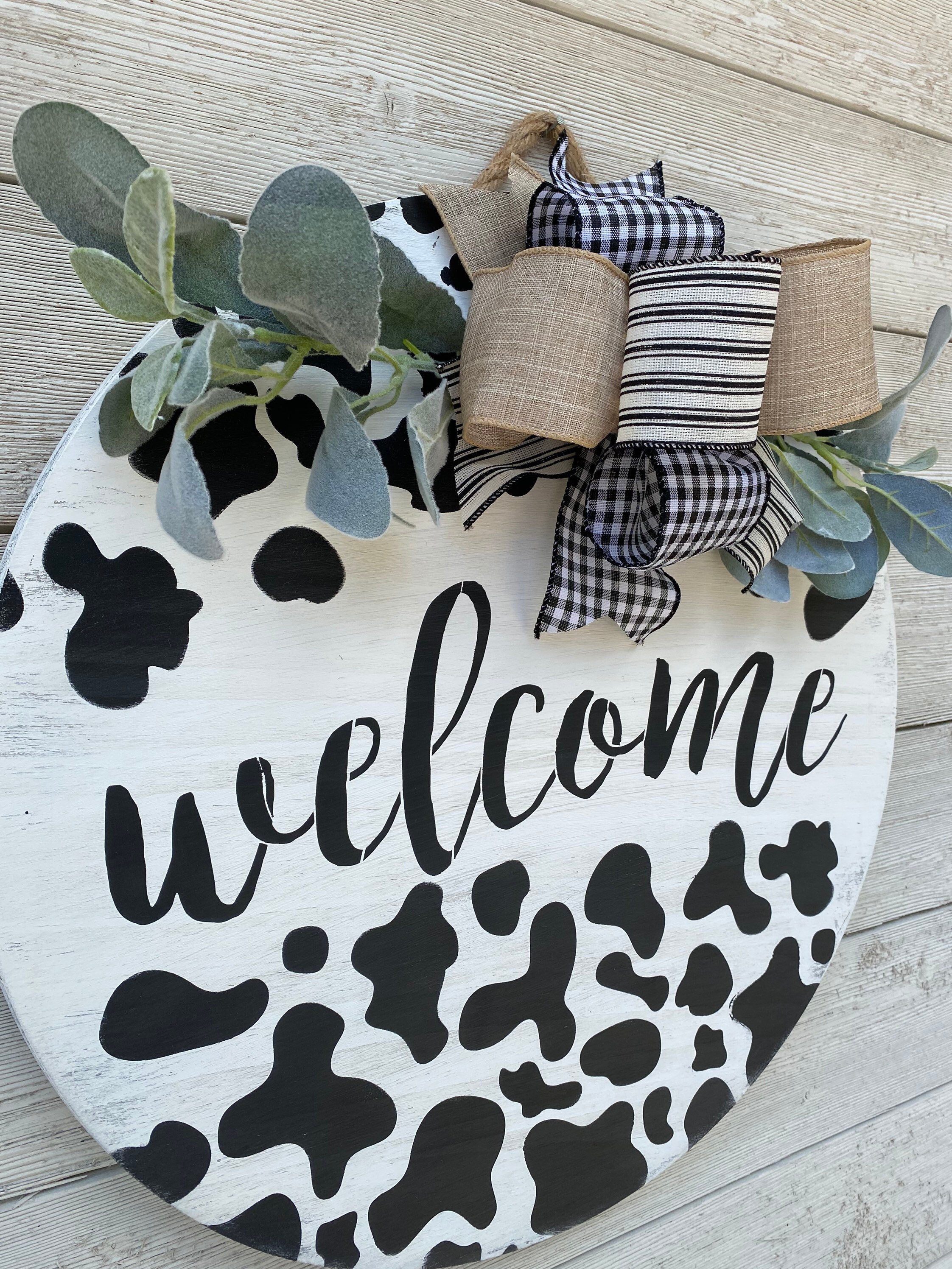 Welcome Cow Print Round Wood Sign/farmhouse Decor/cow - Etsy
