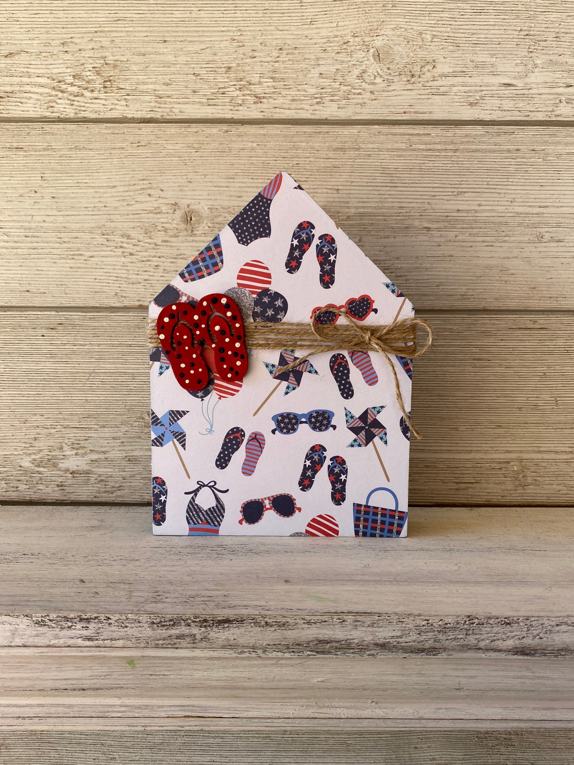 Fourth of July Wood House Block/patriotic Wood House - Etsy