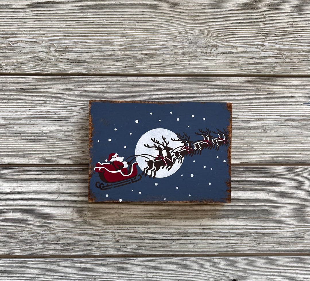 Santa Sleigh Christmas Wood Canvas Wall Sign/christmas Decor/santa Wood ...