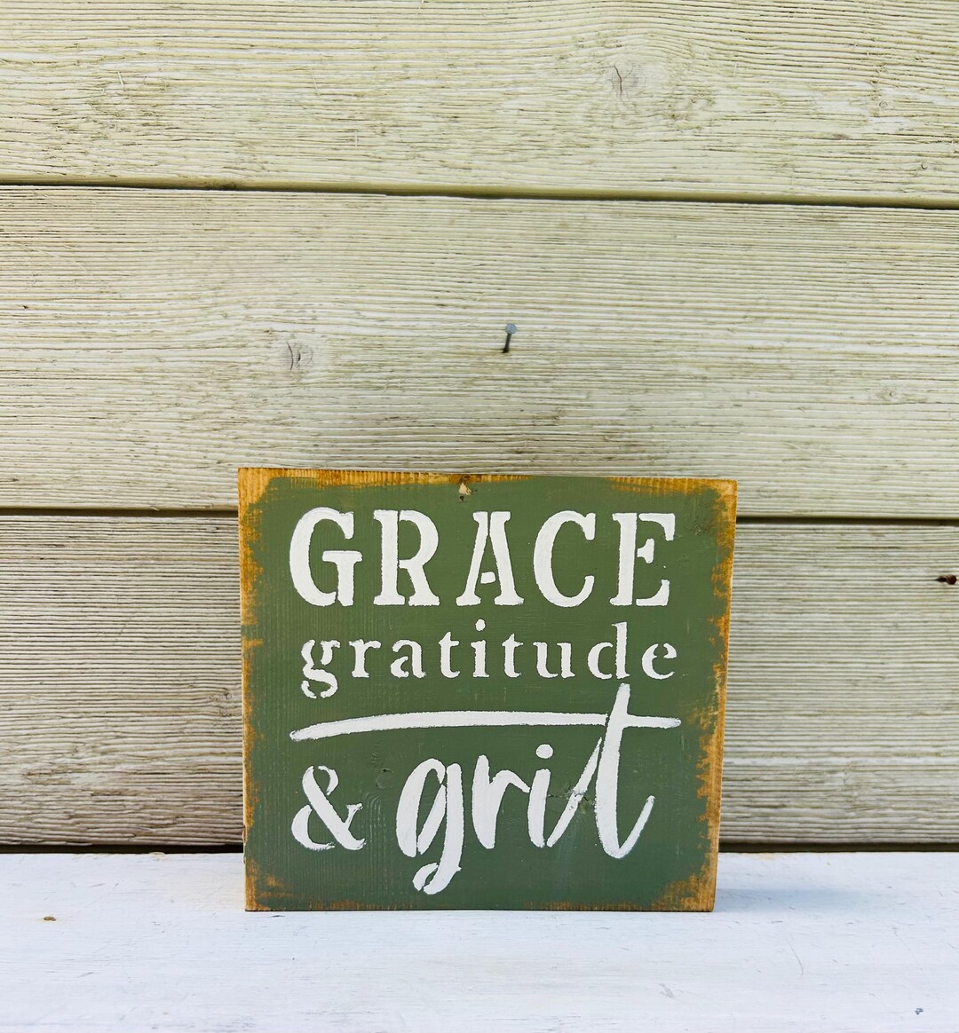 Grace Gratitude and Grit Rustic Farmhouse Wood Sign/farmhouse Wooden ...