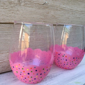 Confetti Pink Stemless Wine Glasses/confetti Wine Glasses/ Wine Glasses ...