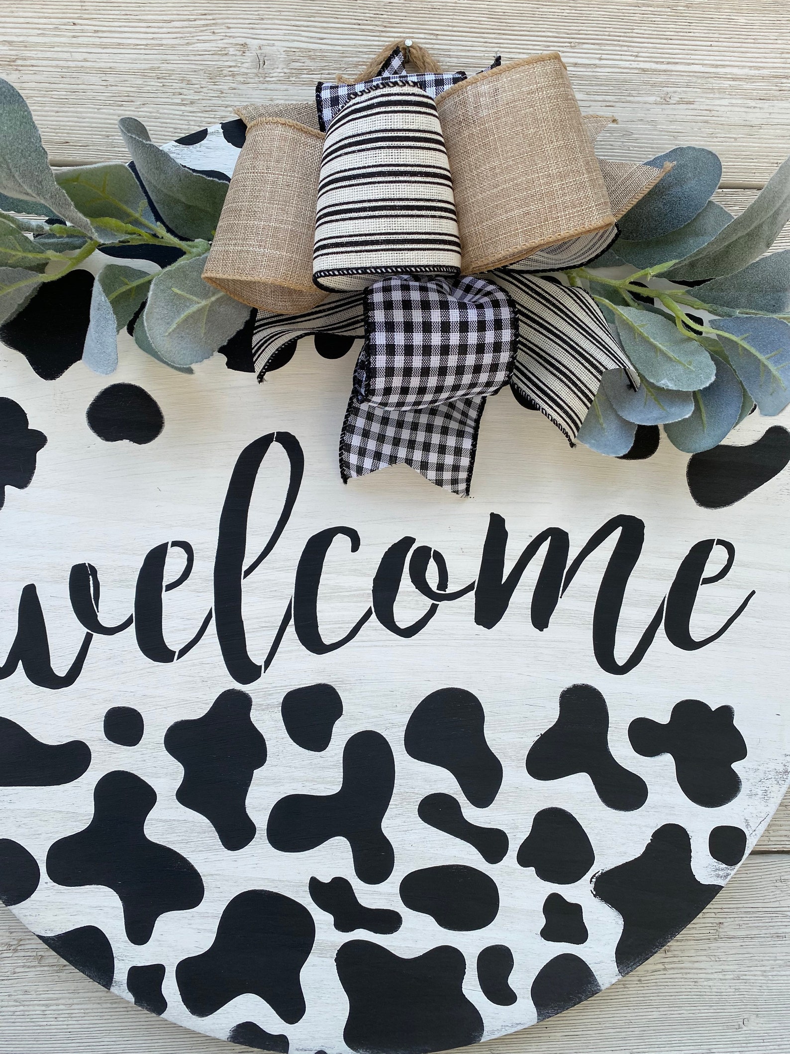 Welcome Cow Print Round Wood Sign/farmhouse Decor/cow - Etsy