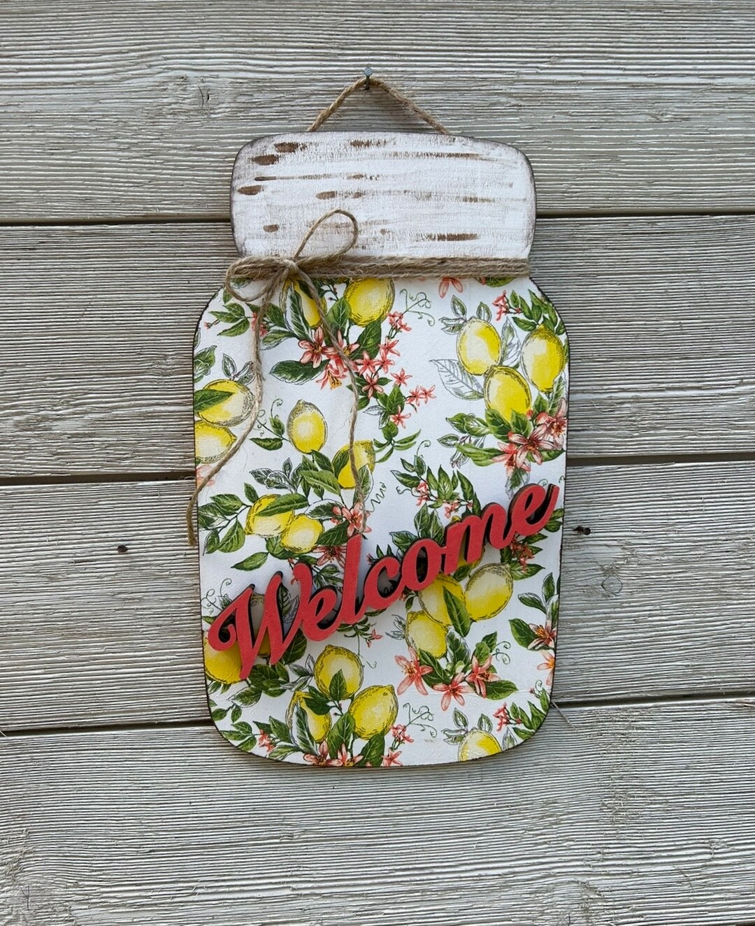 Lemon Welcome Mason Jar Door Hanger/lemon Decor Sign/lemon Decor/summer ...