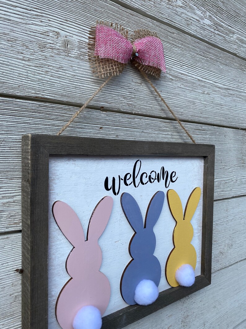 Welcome Bunny Sign/bunny Wood Sign/easter Wall Hanging - Etsy