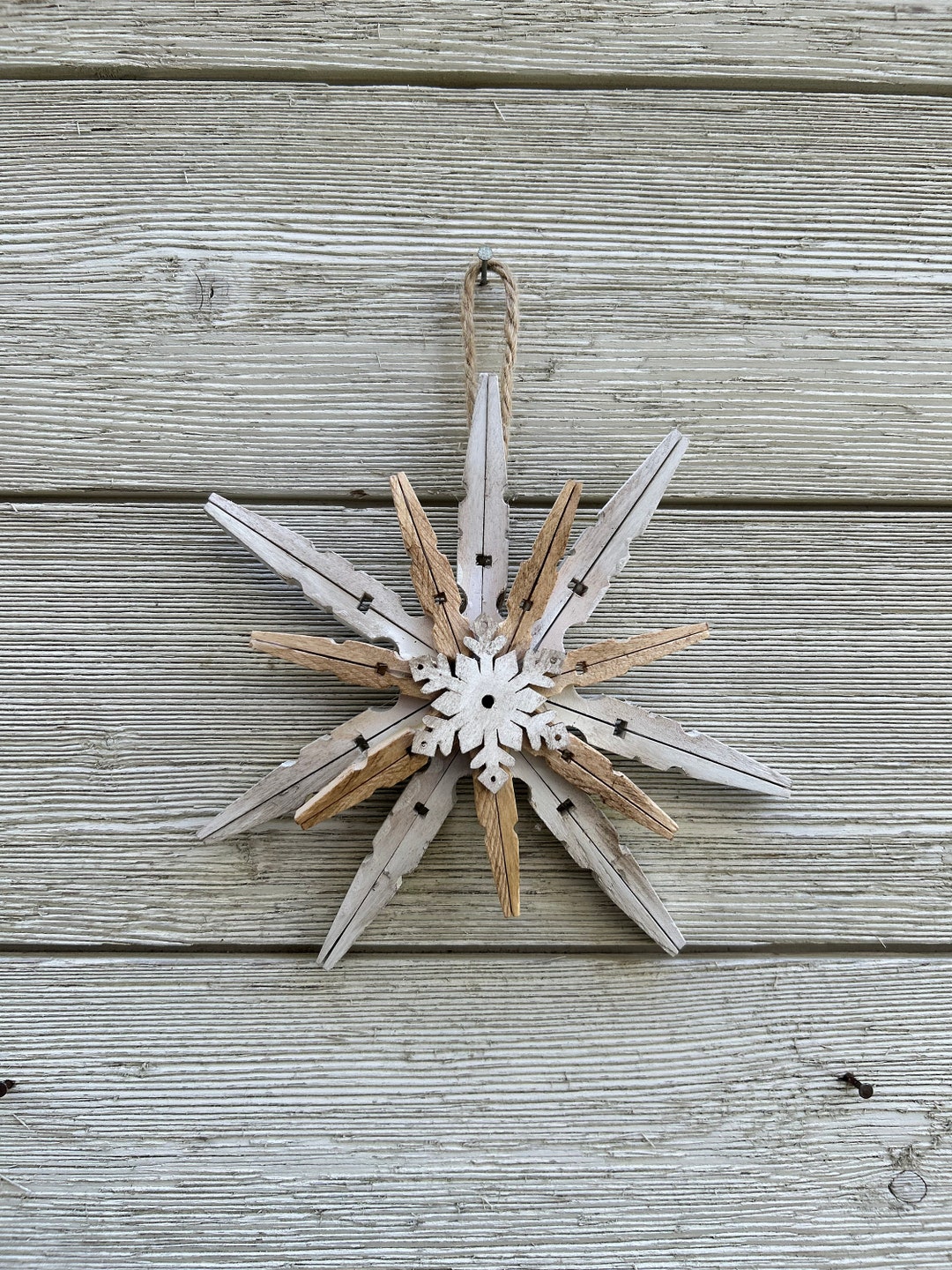 Clothespin Snowflake Ornament/rustic Snowflake Ornament/rustic ...