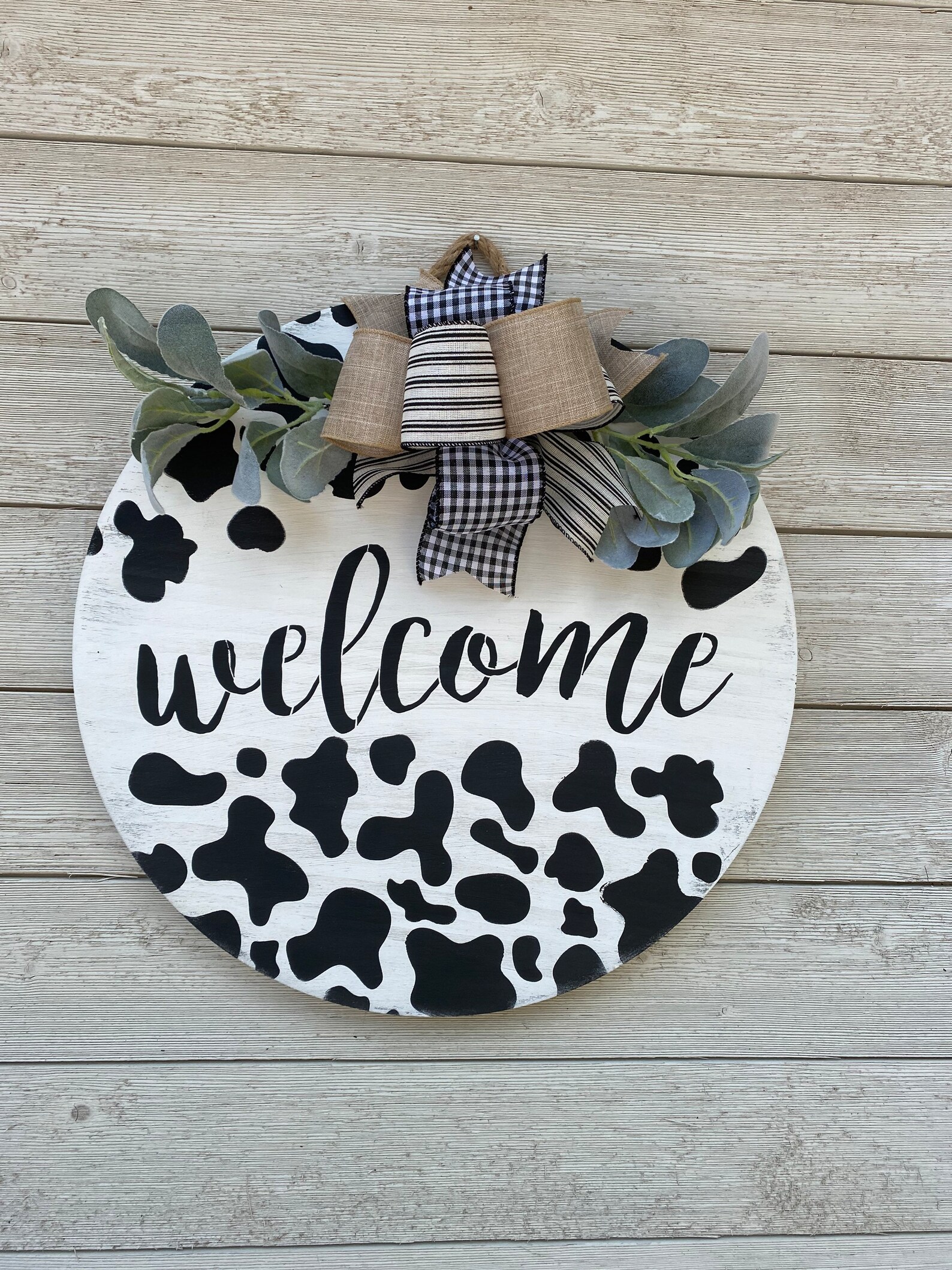Welcome Cow Print Round Wood Sign/farmhouse Decor/cow - Etsy