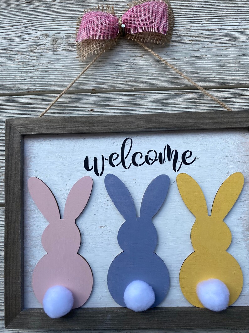 Welcome Bunny Sign/bunny Wood Sign/easter Wall Hanging - Etsy