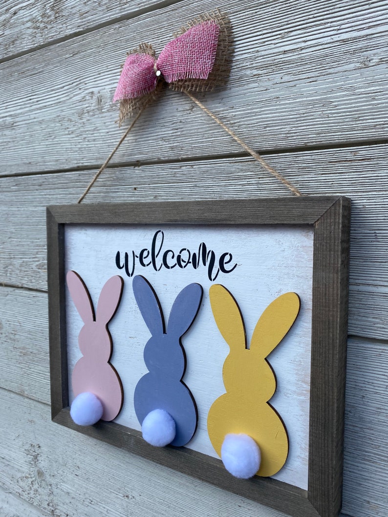 Welcome Bunny Sign/bunny Wood Sign/easter Wall Hanging - Etsy