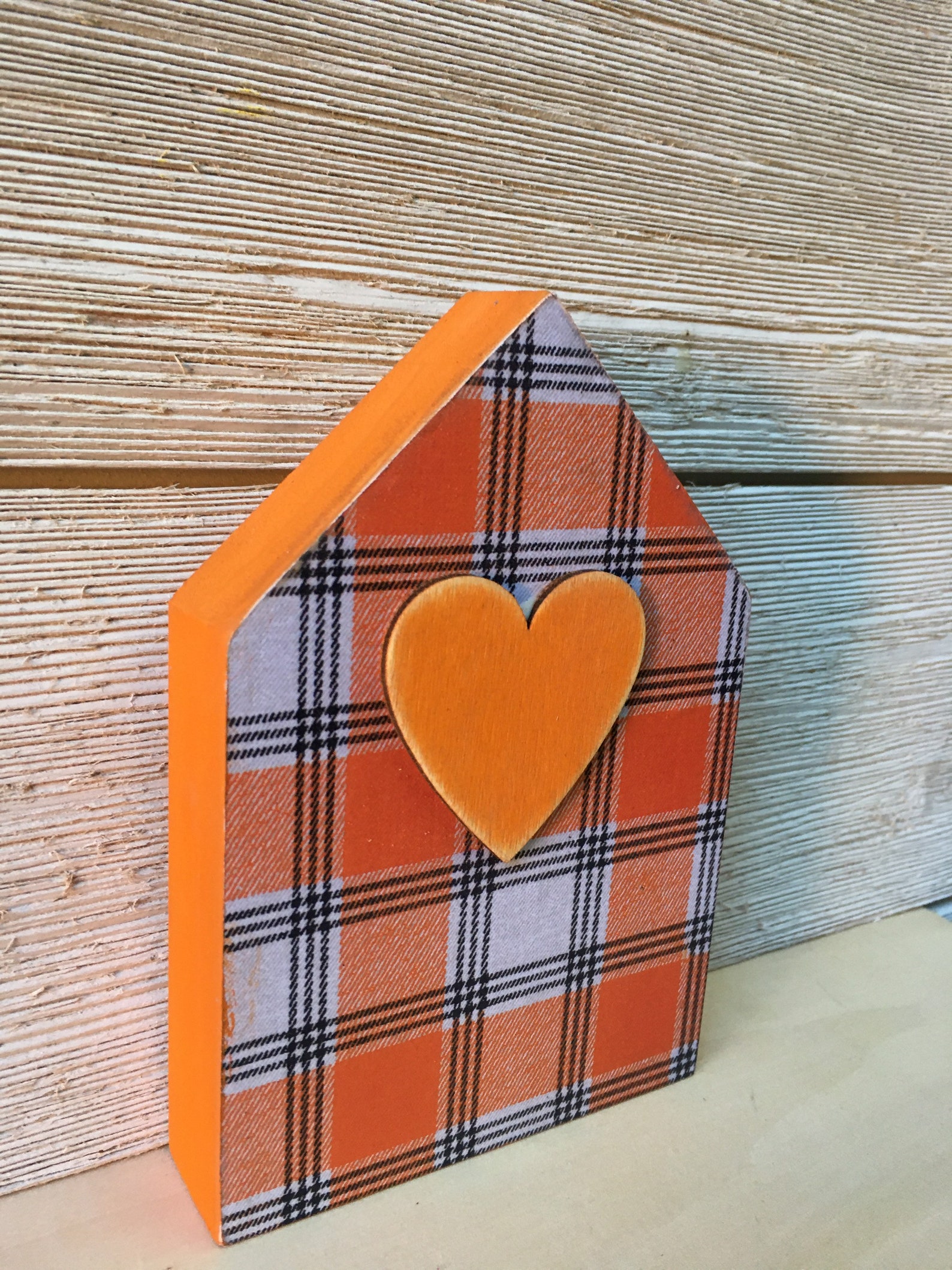 Orange Plaid Wood Block House Sign/fall Decor/wood Block House - Etsy